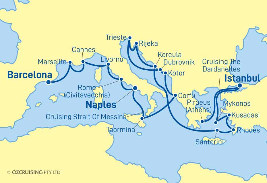 24 Night Barcelona to Athens Cruise on the ms Oosterdam - HA23-O365A